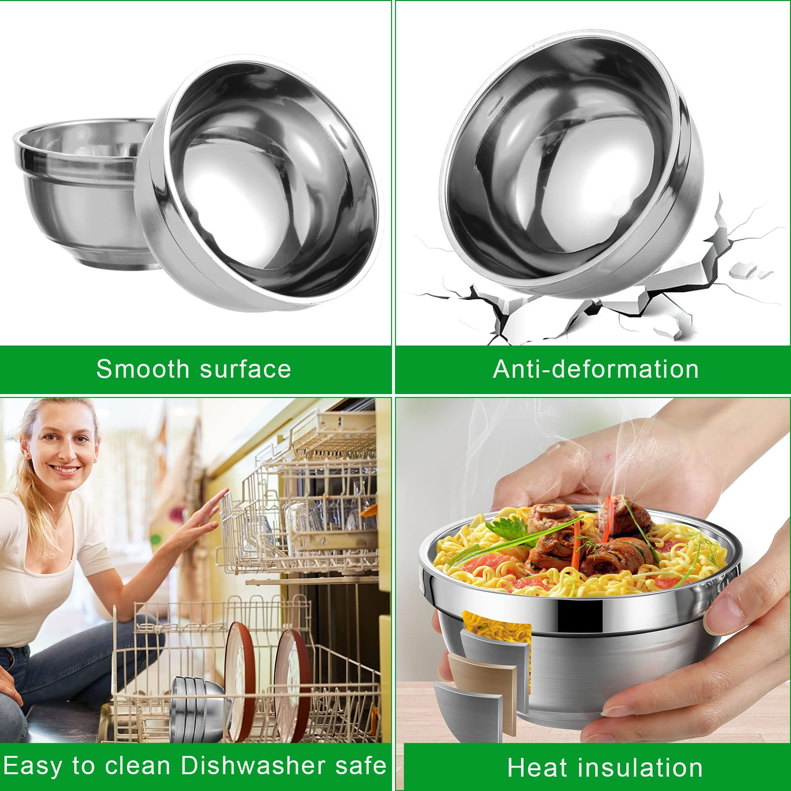 Mimorou 20 Pack 304 Stainless Steel Bowl Set 13oz Double Walled Insulated Snack Bowls Small Metal Mixing Bowls Lightweight Toddler Bowl Multipurpose Dinner Bowl for Ice Cream, Cereal, Snack
