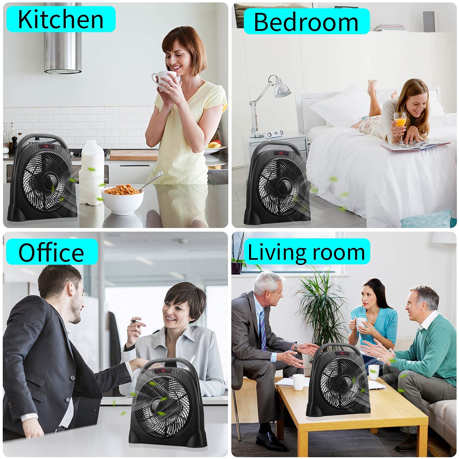 HYD-Parts 12inch 3 Speed Table Fan Floor Fan with Remote Control, Air-Circulator Home Fan Office Fan with Timer,Black
