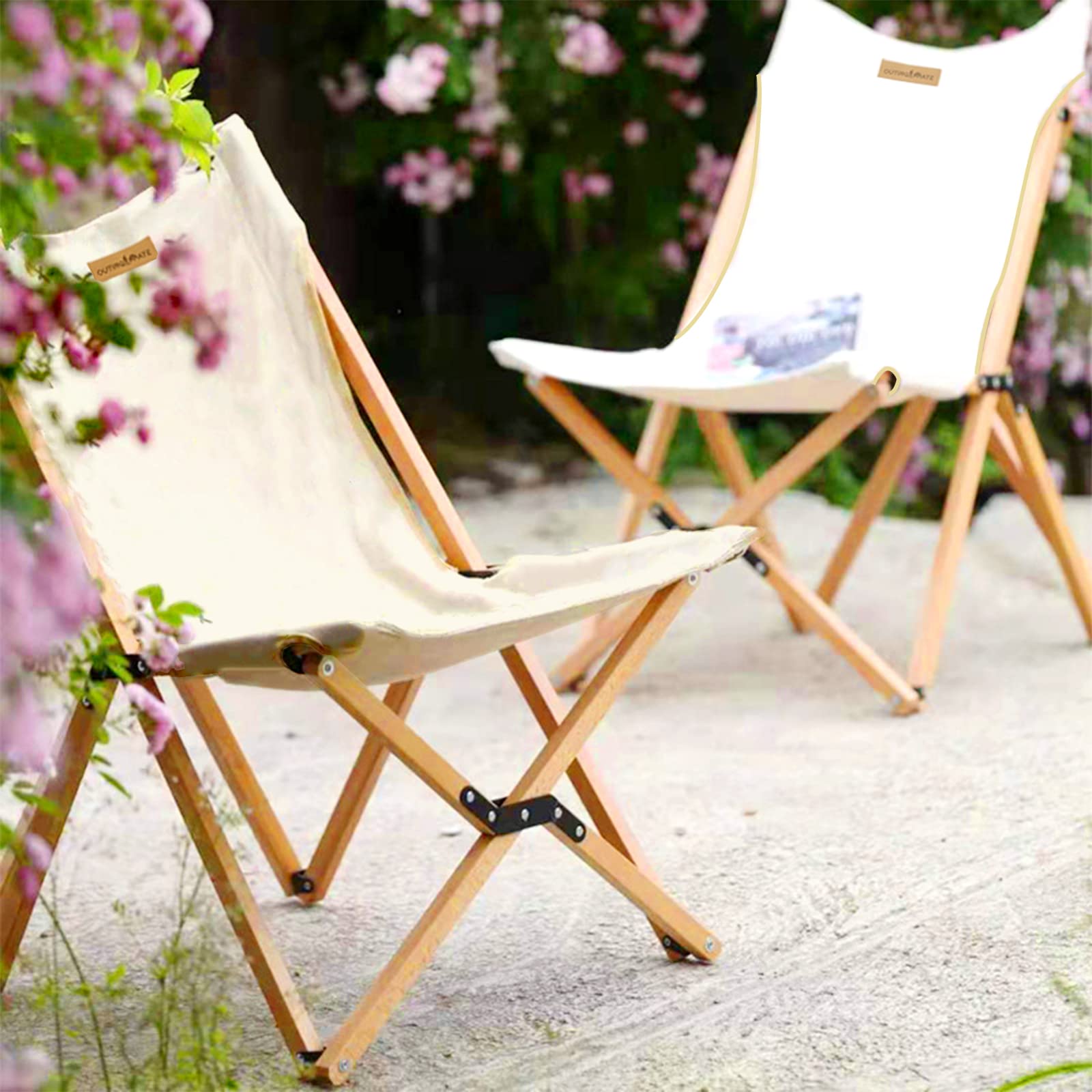 OUTING MATE Wood Camping Chair, Folding Solid Wood Beach Chair,Wood Beach Chair,Wooden Folding Butterfly Chair, Solid Wood Camping Chair(Beech (White)