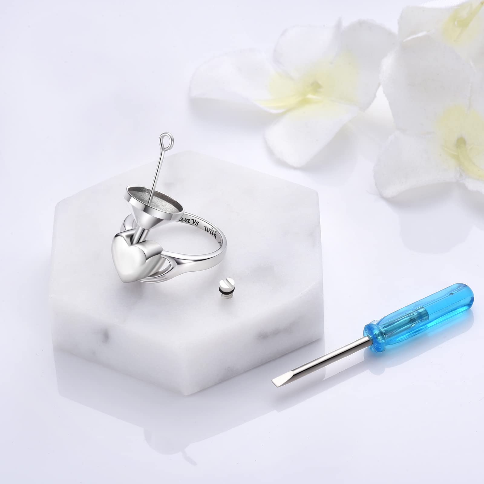 LOVECHO Hold Loved Ones Cremation Urn Ring 925 Sterling Silver Always with you Hug Heart Urn Ring for Ashes for Women(6)
