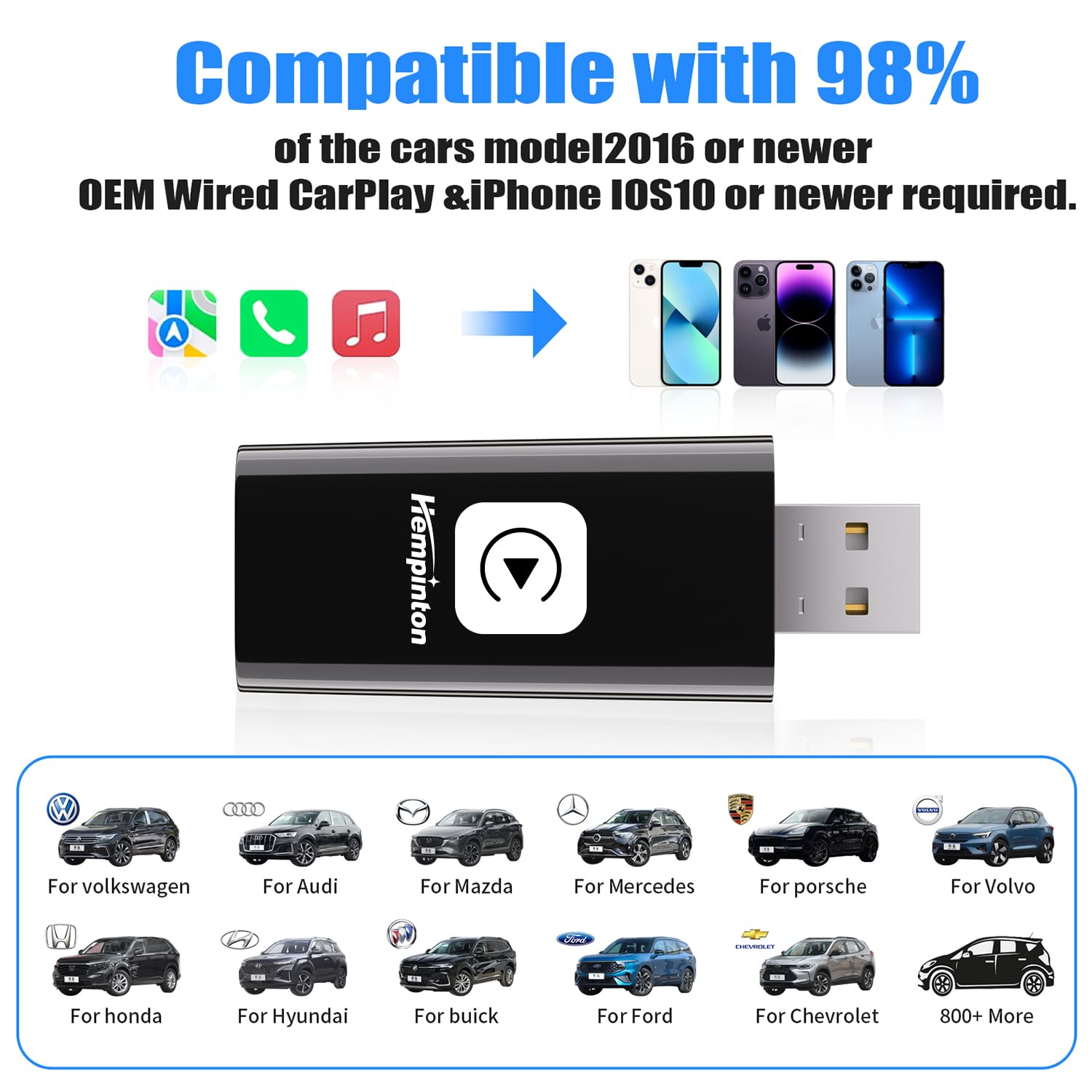 Mini Wireless Carplay Adapter for Apple: Newest Stable Fast and Smallest Convert Factory FFF006
