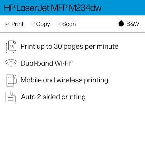 HP LaserJet MFP M234dw Wireless Printer, Print, scan, copy, Fast speeds, Easy setup,(6GW99F) (6GW99F#BGJ) Mobile printing, Best for small teams
