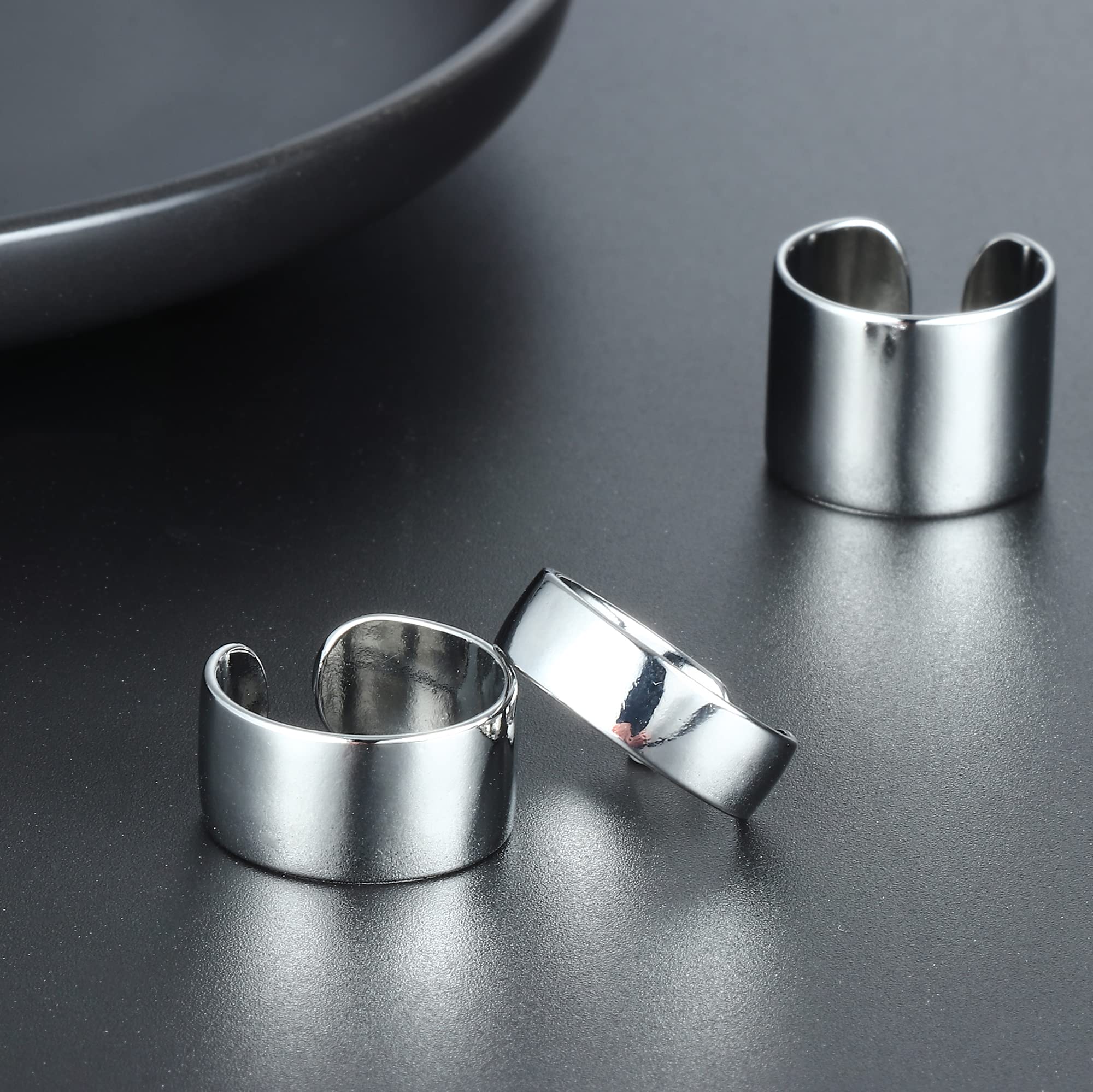 Kakonia 3PCS Adjustable Rings for Women Men Open Knuckle Wide Rings Flat Plain Band Cuff Ring Set Width 6/10/15MM