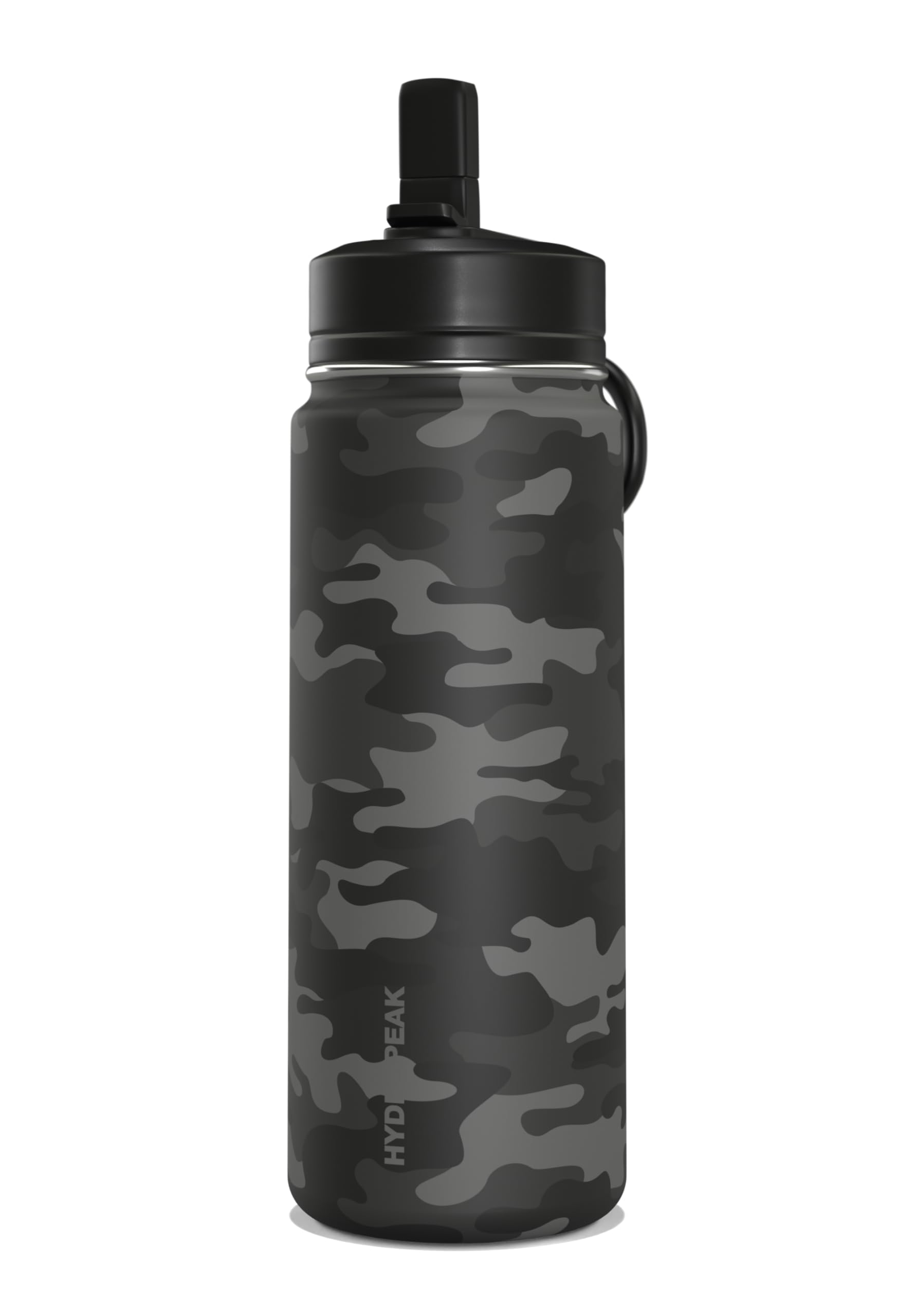 Hydrapeak Mini 20oz Kids Water Bottle with Straw Lid, Stainless Steel Double Wall Insulated Water Bottle for Kids | Leak-Proof and Spill-Proof Kids Water Bottle l Cold for 24 Hrs (Black Camouflage)