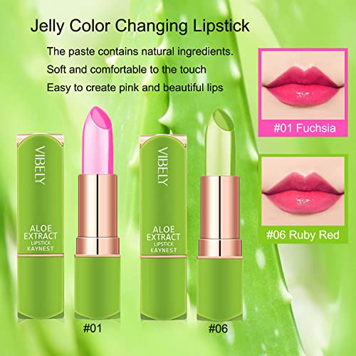 Kaynest 2 Packs Aloe Vera Lipstick Lips Moisturizer Long Lasting Nutritious Lip Balm Magic Temperature Color Change Lip Gloss (Set-A)