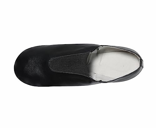 Linodes Unisex PU Leather Upper Slip-on Jazz Shoe with Up Elastic for Women and Men's Dance Shoes-Black-7.5M
