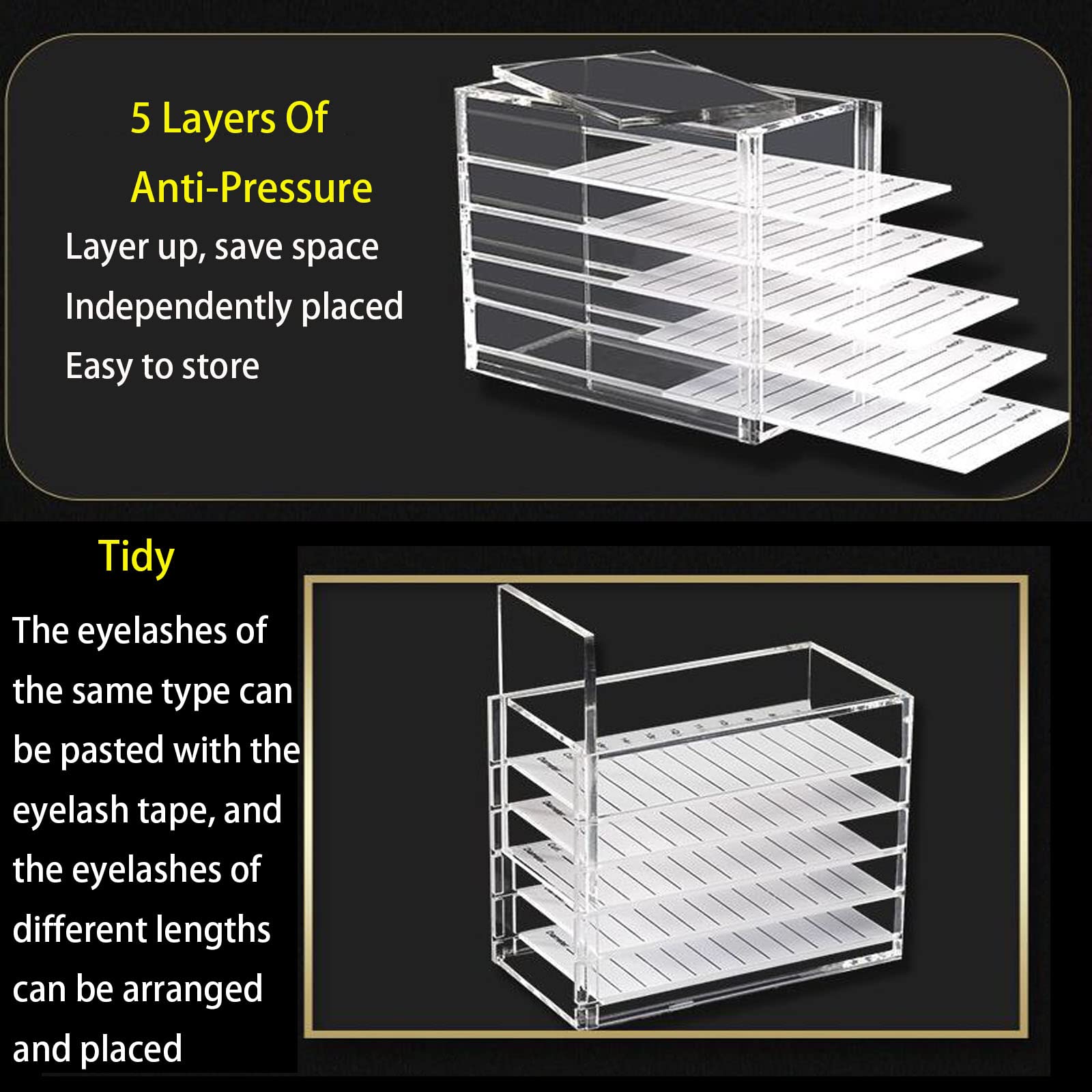 LXIANGN Acrylic 5 Layers Clear Eyelash Storage Box Lash Display Organizer Eyelash Storage Tray for Grafting Lash Extension