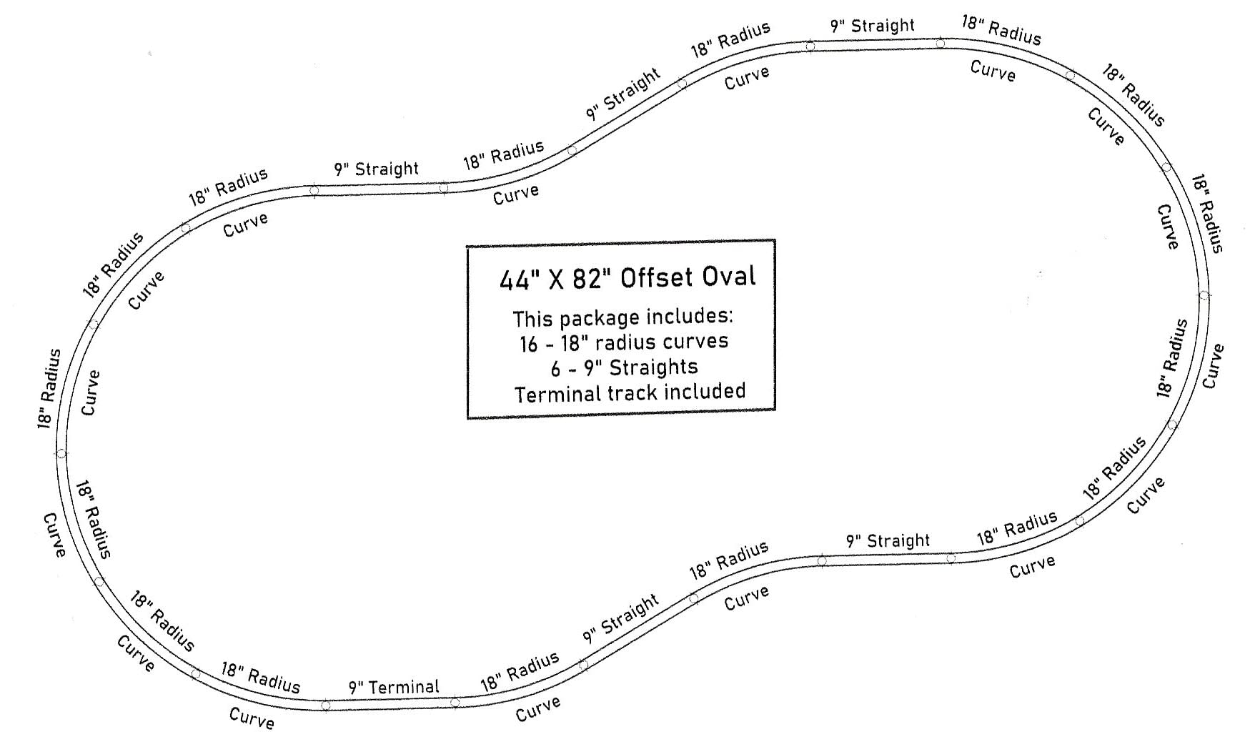 HO Scale Bachmann Nickel Silver EZ Track 44 X 82 Offset Oval Layout for Model Railroad Trains
