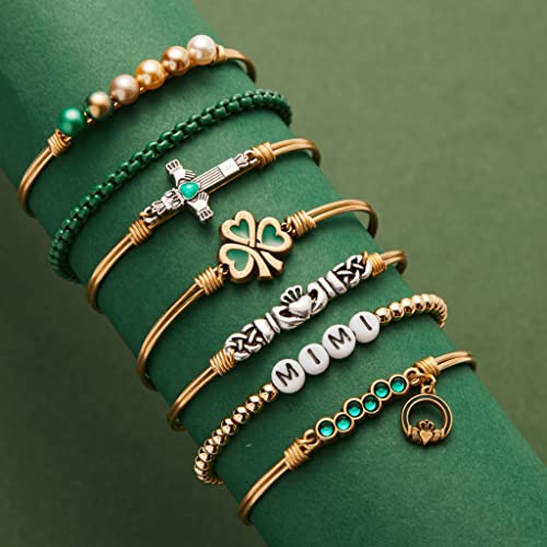 Luca + Danni Claddagh Set Bangle Bracelet For Women - Brass Tone Petite Size Made in USA