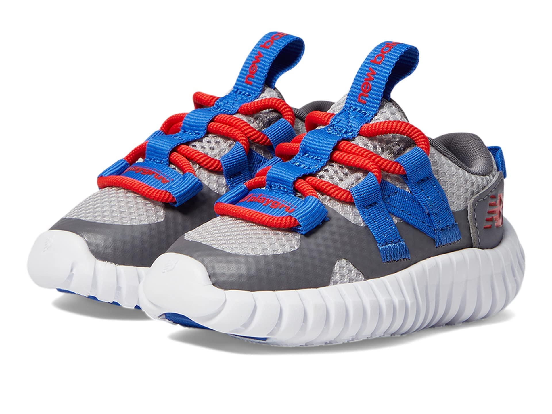 New Balance Baby Boys PLAYGRUV V2 Bungee Sneaker, Grey/True Red, 4 Wide Infant