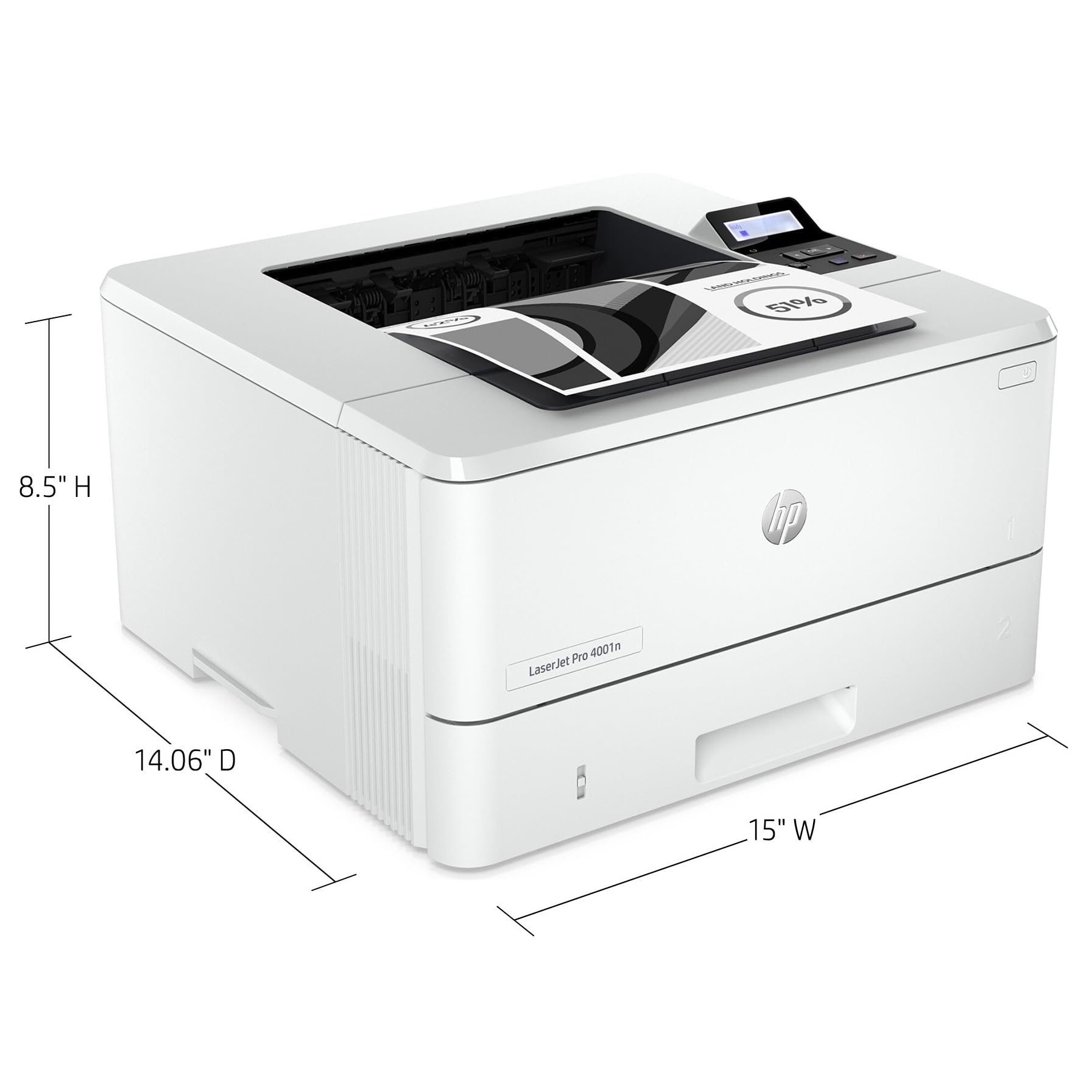 HP Laserjet Pro 4001n Single-Function Monochrome Laser Printer, White - Print only - Mobile Printing, 42 ppm, 1200 x 1200 dpi, Manual 2-Sided Printing, 8.5 x 14, Ethernet, Hi-Speed USB