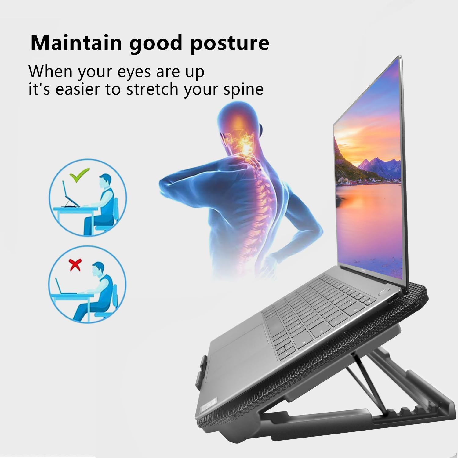 Laptop Cooling Pad, Cooler Pad Chill Mat 2 Quiet Fans LED Lights and 2 USB Ports 5 Height & with Adjustable Speed Mounts Metal Mesh Design, for 9"-17" Laptops(Black)