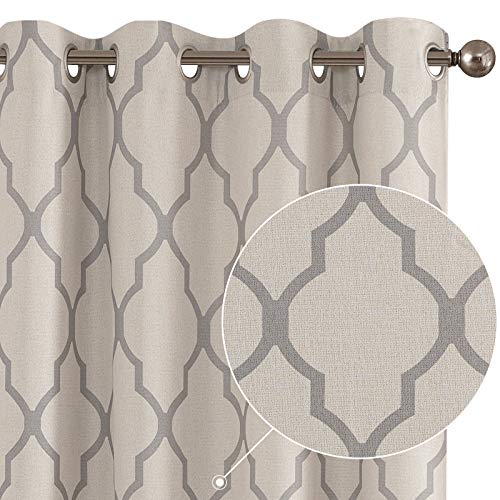 JIN CHAN Curtains Living Room Darkening Drapes Bedroom Linen Textured Window Treatment Panels 95 inch Long One Panel Grey on Beige