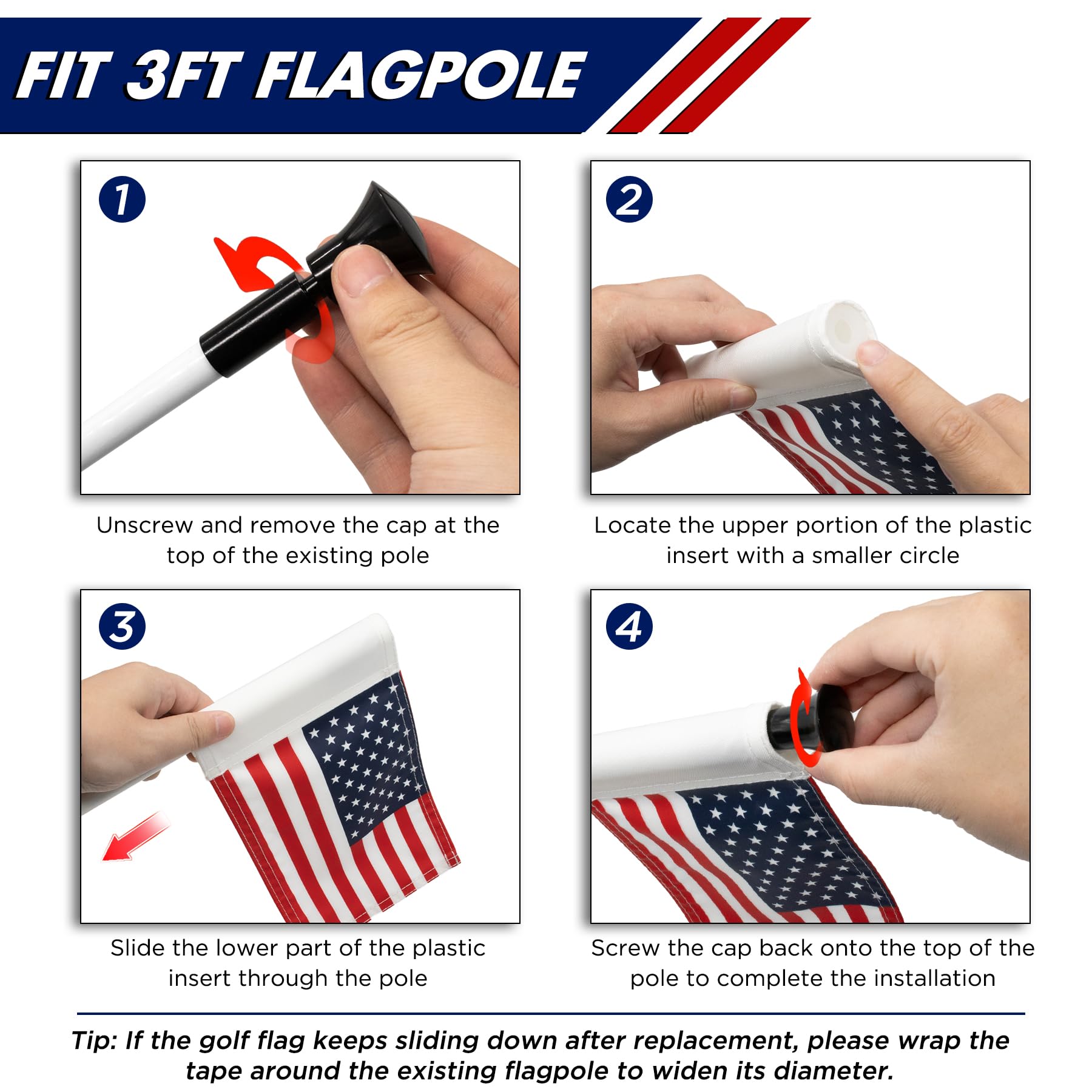 KINGTOP USA Golf Flag 8x6 Inch β Premium Dual-layer 420D Nylon, Double Sided American Pattern Printing, Tube Inserted β Mini Practice Putting Green Flags for Yard, 1-Pack