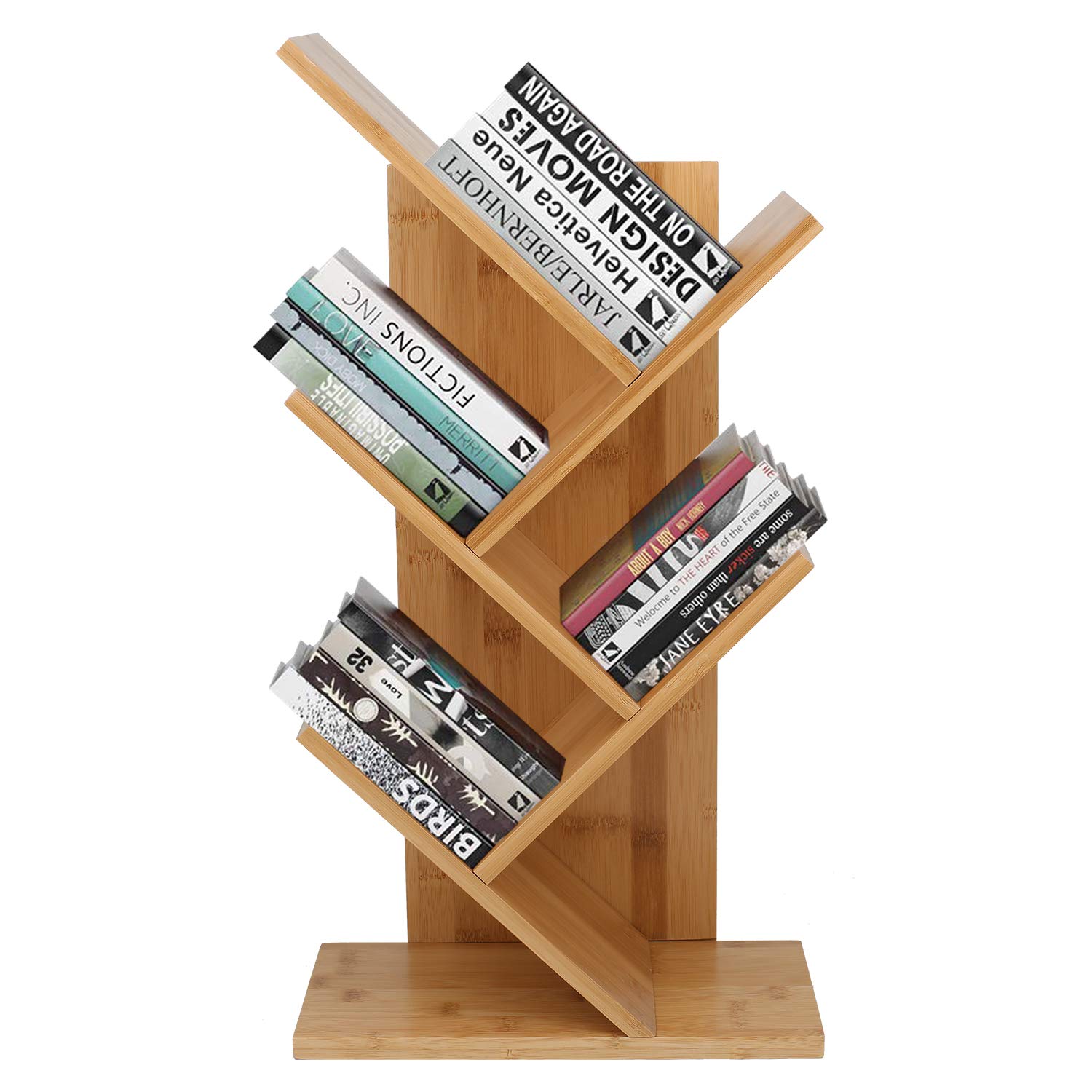 JIIKOOAI Tree Bookshelf Book Rack, Display Storage Bookcase,Magazine Rack, Multi-Tier Floor Free Standing Wood Bookshelf 4 Tier Decor Bookshelf for Living Room, Home Office