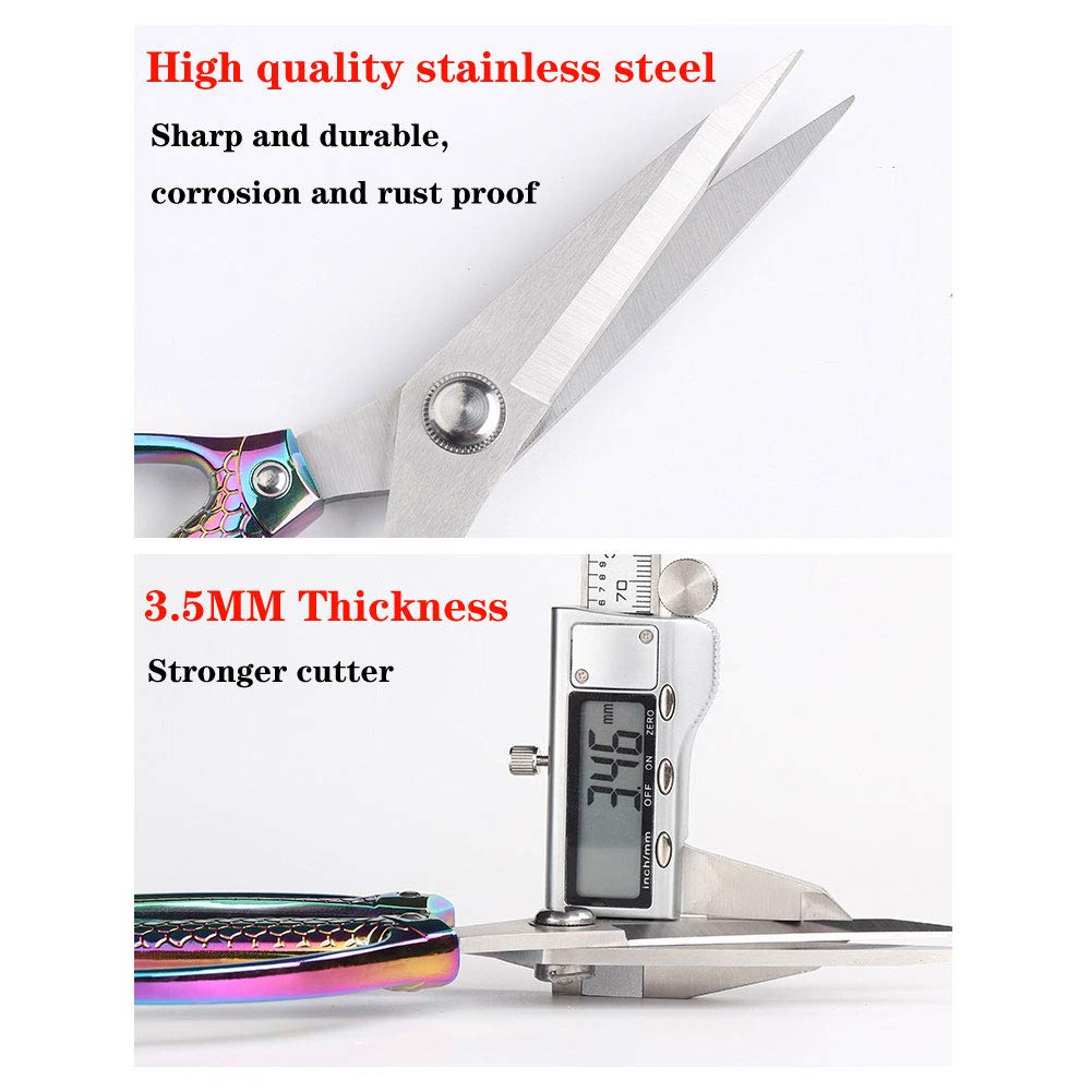 Jasni Fish pattern Powerful kitchen scissors professional Heavy Duty Multi-Purpose pretty Color rainbow Titanium Coating Forged Stainless Steel fish bones Shears Office Home scissors