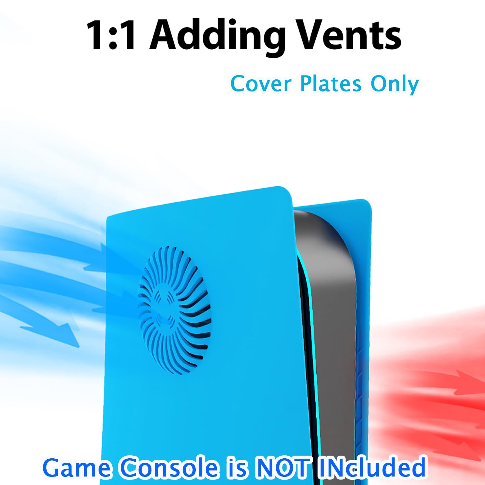 New for PS5 Extra Faceplate Cover Plates Full Set Sky-Blue Color Replacement, Compatible with for PlayStation 5 Disc Edition Console, Customized Face Plate Shell W/ Cooling Windows + Dust Net