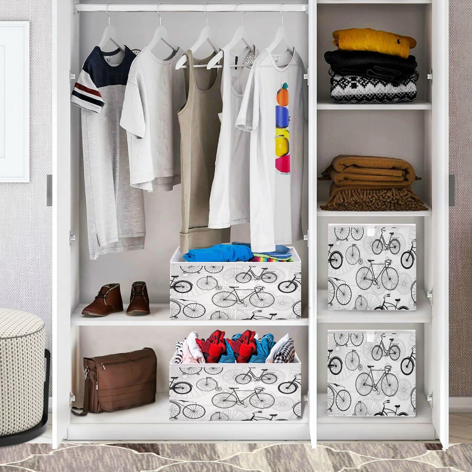Kigai Storage Basket Cubes 11 In ,Bicycle Bike Print Foldable Fabric Bins Shelves Toy Storage Box Closet Organizers for Nursery,Utility Room, Storage Room179
