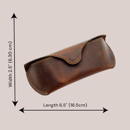 MyMesken- Leather Glasses Case- Premium Quality Eyeglass & Sunglass Case for Men and Women- Handmade, Thick Leather, Stylish Design- Protects Your Glasses- Magnetic Snap Closure- Brown Leather