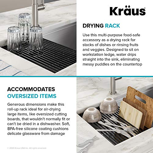 Kraus KRM-11LG Multipurpose Over Sink Roll-Up Dish Drying Rack, Light Grey, 16.88" x 12" x .38"