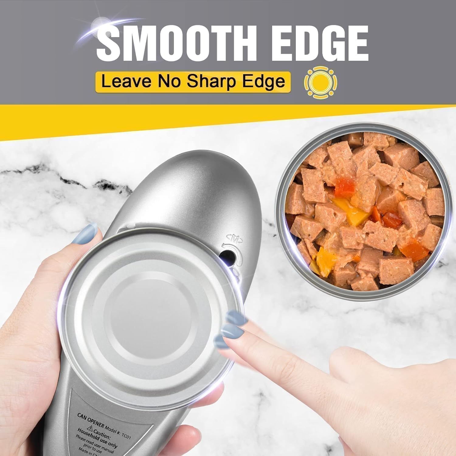 One Touch Electric Can Opener, Smooth Edge & Fits Almost All Can Sizes Automatic Can Opener, Kitchen Gadget Battery Operated Can Opener for Seniors with Arthritis, Silver
