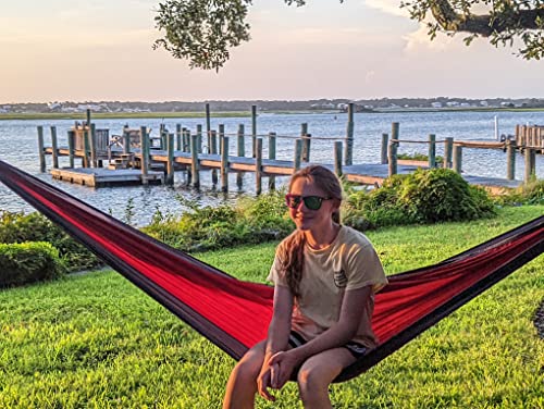 Long Day Camping Hammock with Camping Pillow Included- Portable Hammock - Single or Double Hammock Camping with Tree Straps and Hammock Pillow Included (Blue/Blue)
