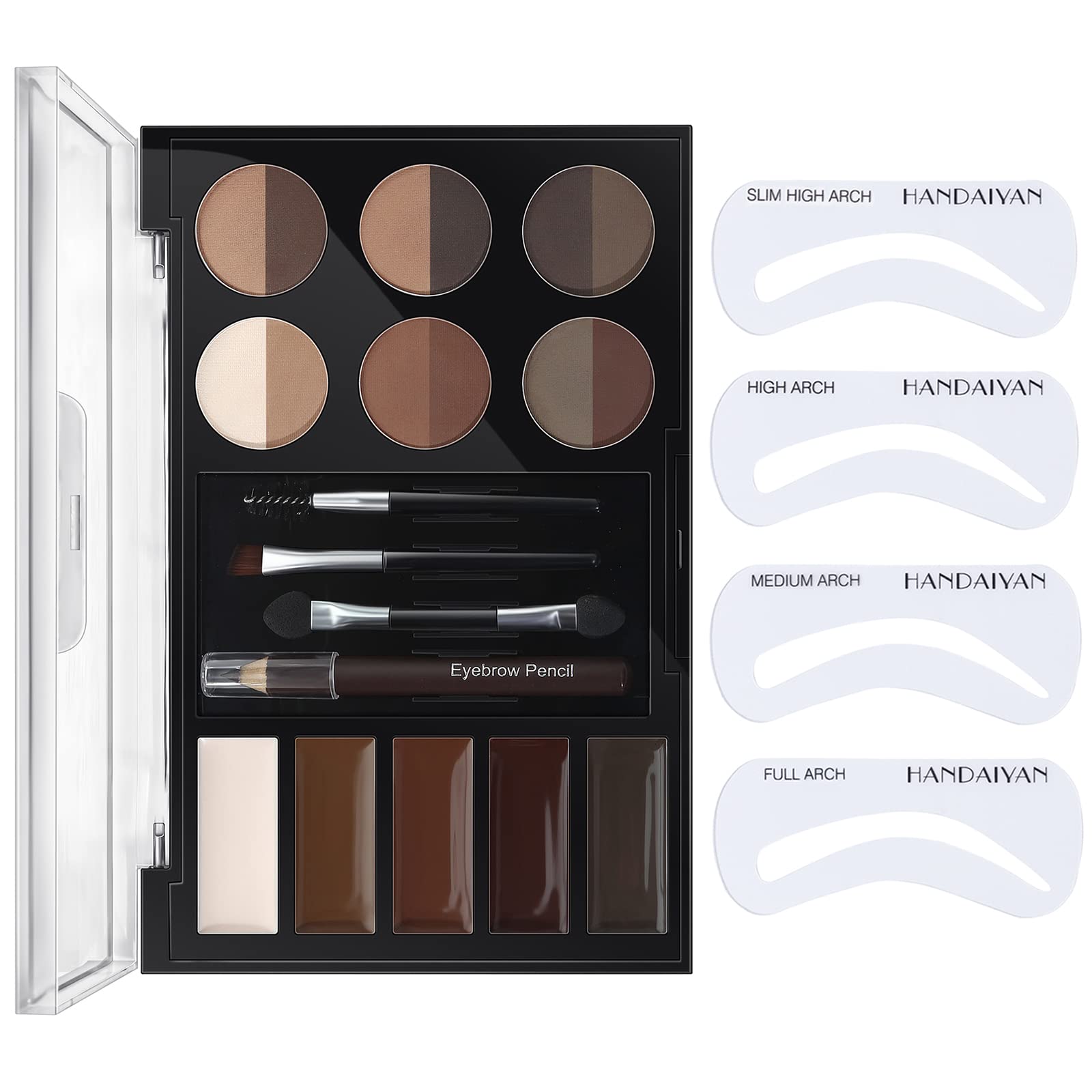 MAEPEOR Eye Brow Kit 25 Piece Waterproof Eyebrow Palette Set 12 Colors Eyebrow Powder 5 Colors Brow Wax 4 Eyebrow Stencils 3 Brushes 1 Eyebrow Pencil for Novice and Professional (25 Piece Set)
