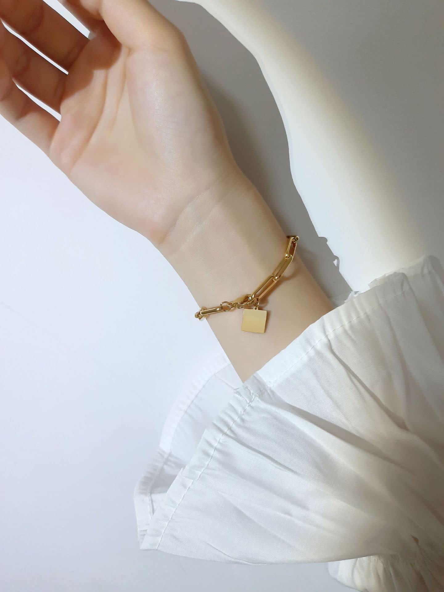 Kemstone Titanium Steel Chain Bracelet Gold Plated Simple Gold Bracelet for Women 6.8"