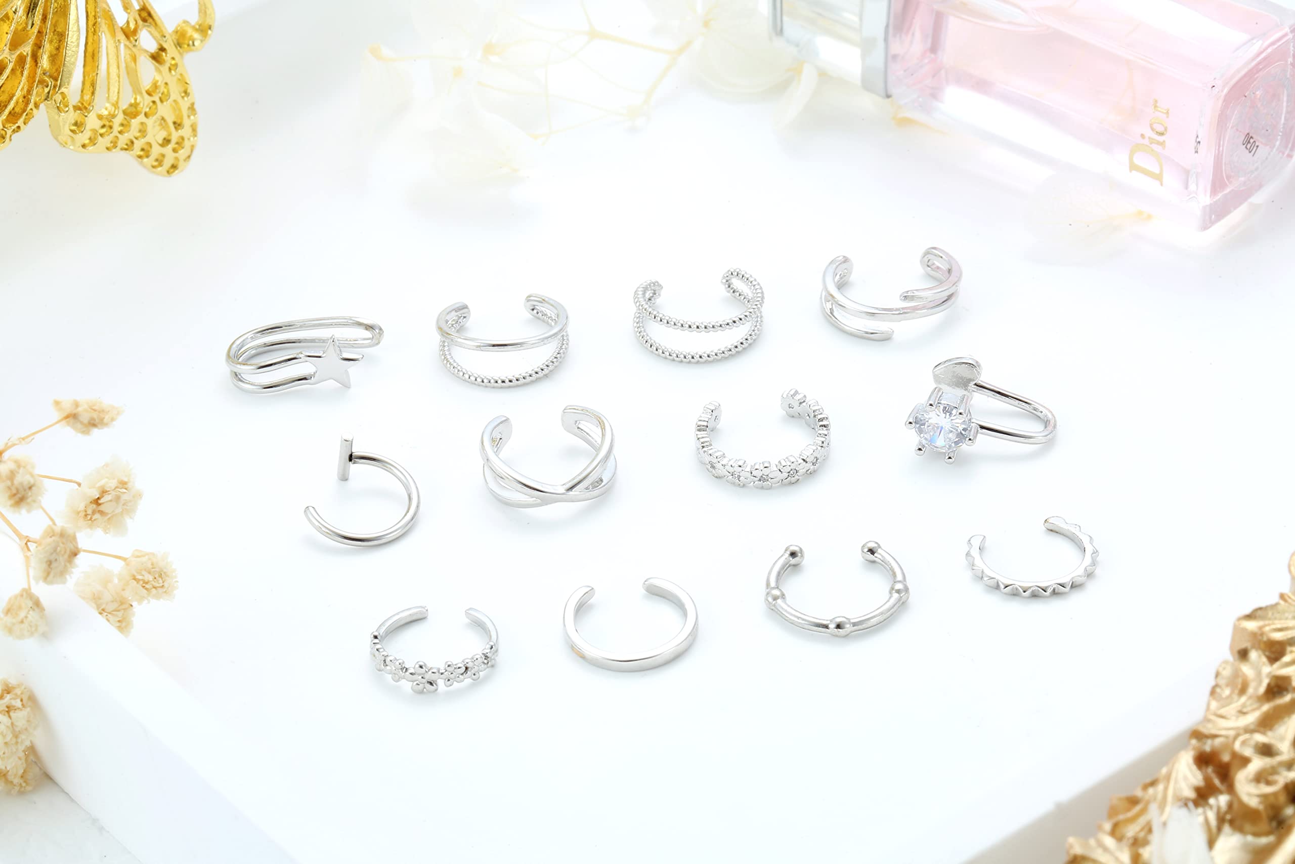 LYLYMIMI 25 Pcs Adjustable Ear Cuffs for Women Non Piercing Ear Cuff Earrings Clip On Cartilage Helix Wrap Ear Jewelry Set (Gold)