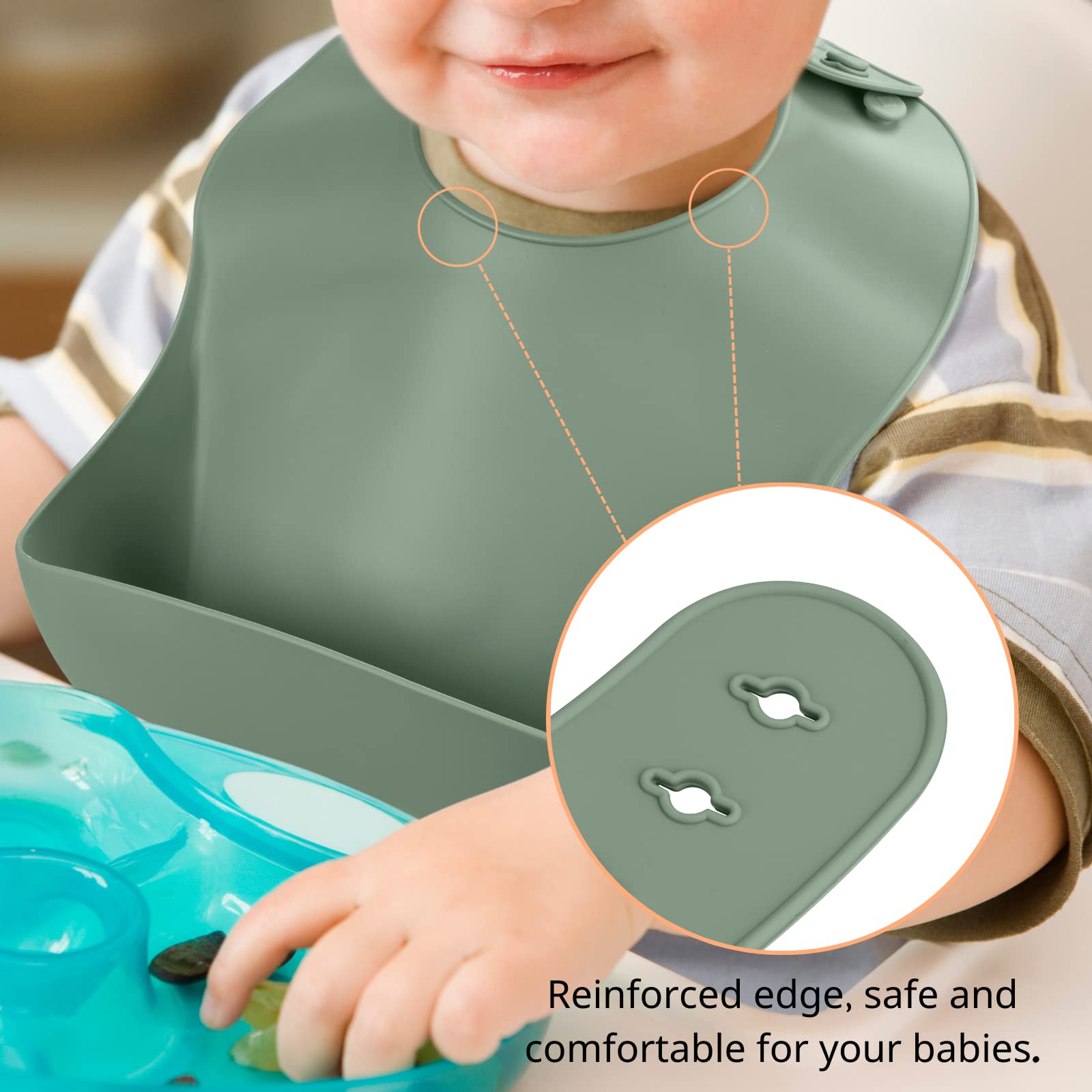 Mintlyfe Silicone Bibs for Babies, 2 Sets Baby Feeding Bibs Waterproof Soft Durable Adjustable Bibs, BPA Free (Suva Gray/Dim Gray)