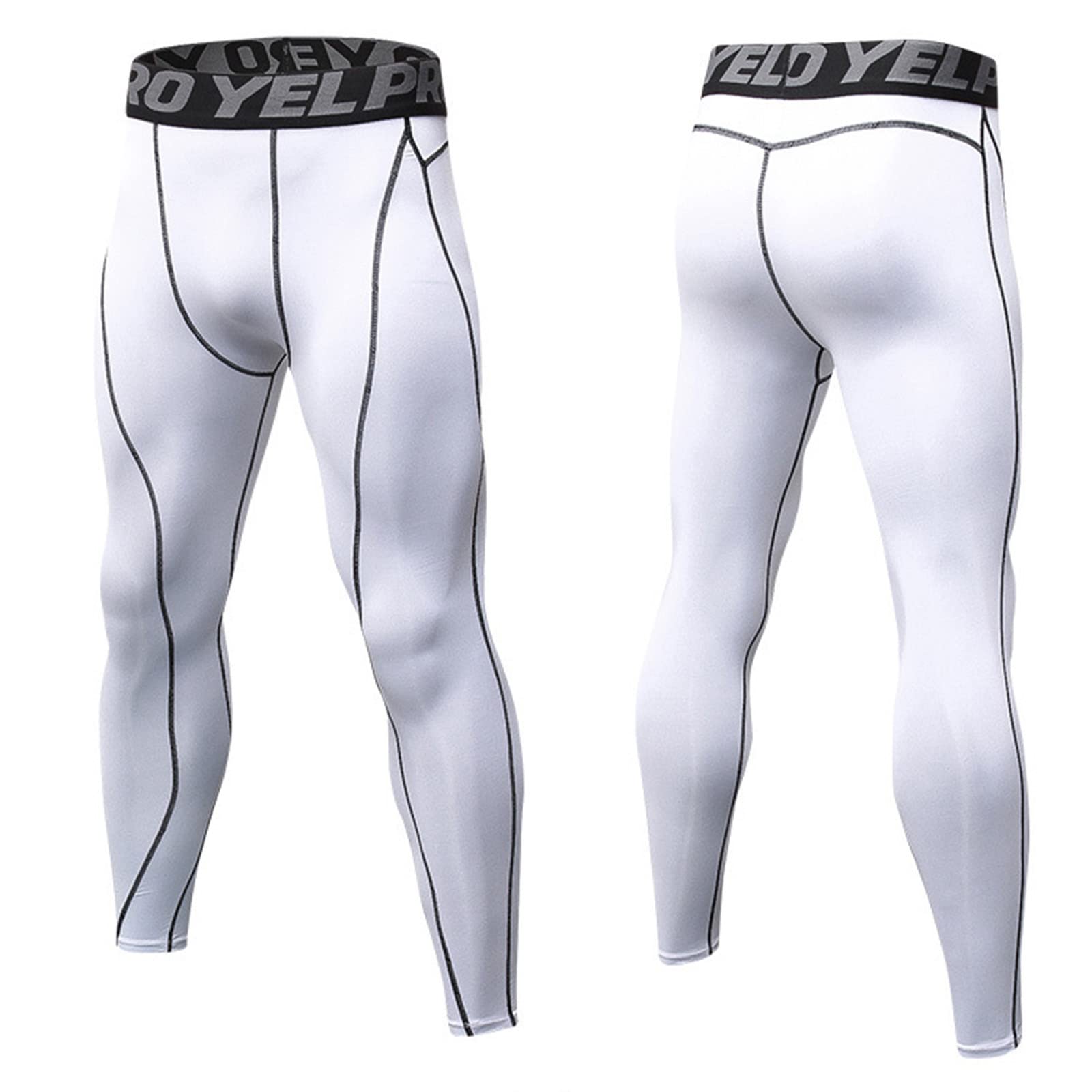 Mens Four Seasons Simple Exercise Tight Fitness Running Stretch Basketball Base Training Compression Pants Fitness (White, XL)