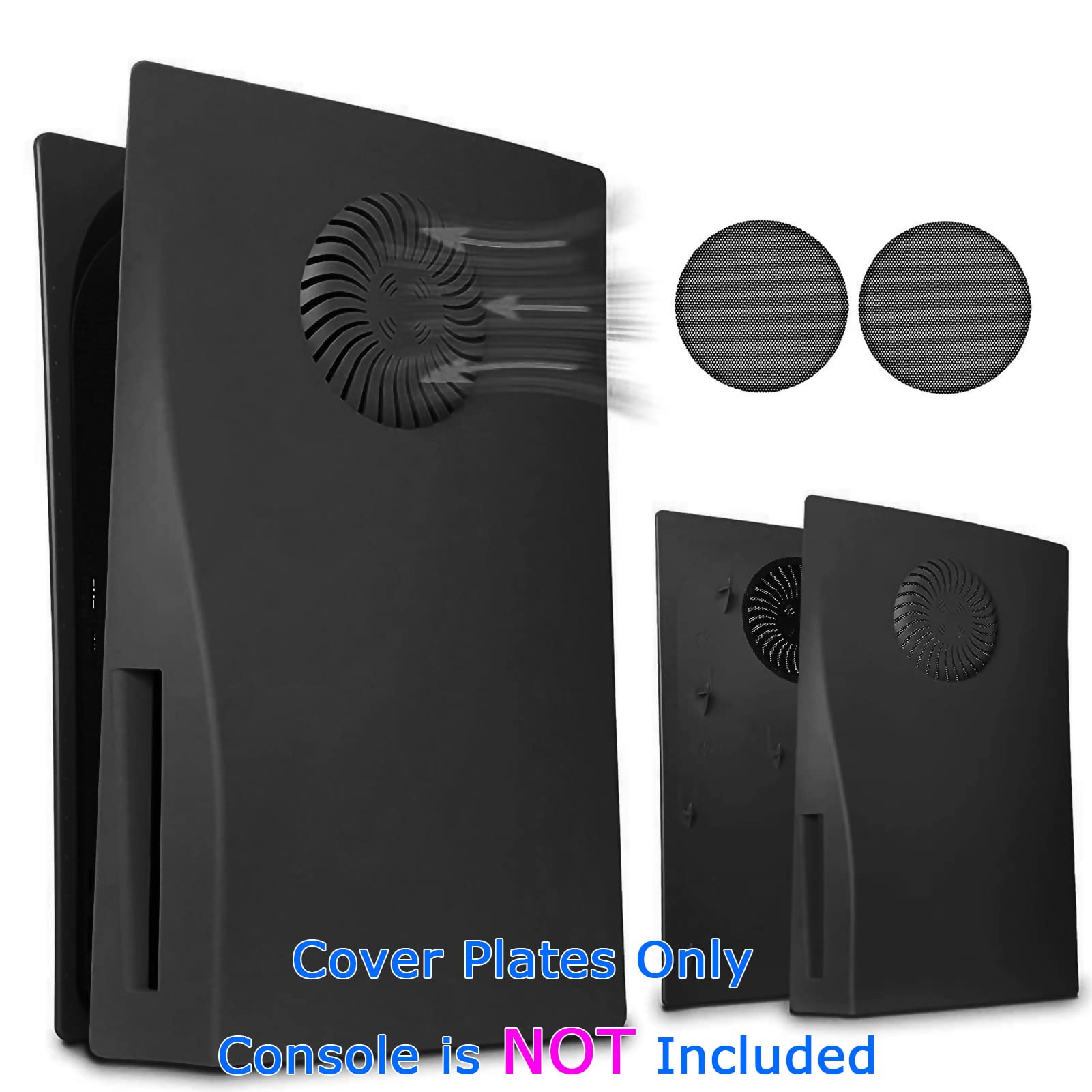 New for PS5 Faceplate Cover Plates with Cooling Window Black Replacement, Compatible with for PlayStation 5 Disc Edition Consoles, DIY Frosted Face Plate Protective Shell + Dust-proof Mesh