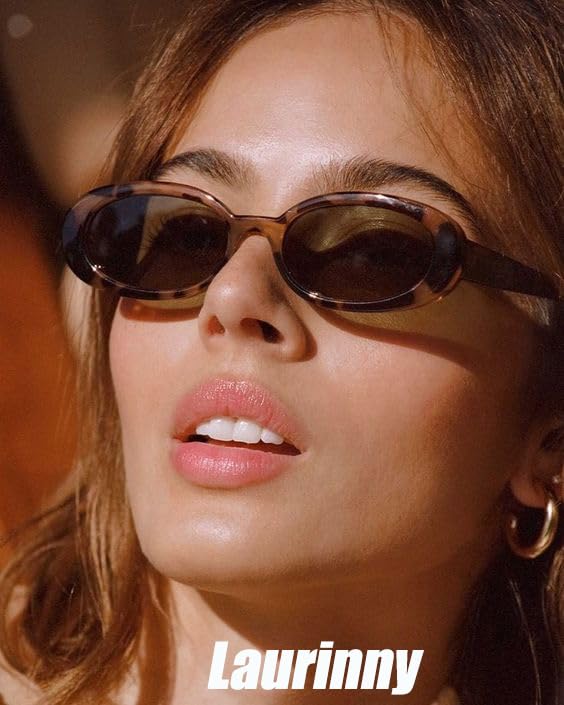 Laurinny Oval Sunglasses for Women Men Trendy 90s Retro Small Oval Sunglasses Tiny Skinny Glasses