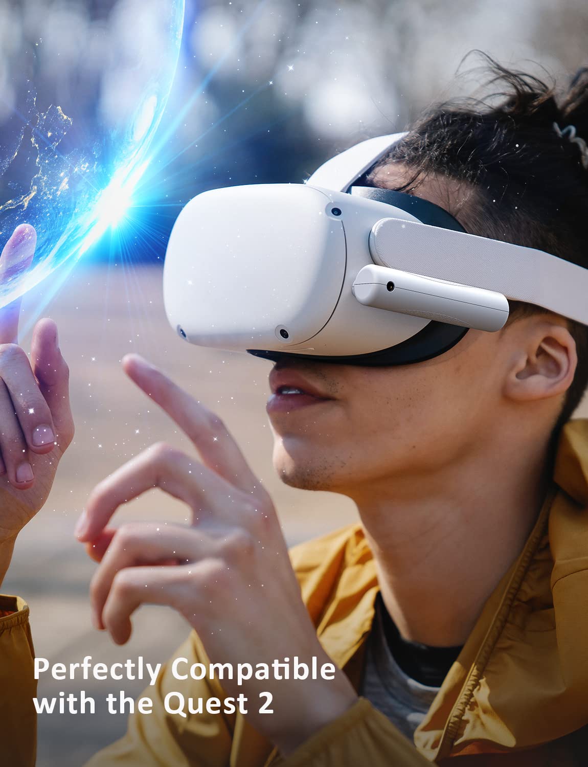 NexiGo Battery Pack for Oculus/Meta Quest 2, Audio Passthrough, [Patented Design], 3400mAh Capsule Power Bank with LED Indicators, Lightweight, for Extra 1.5-3 Hours Playtime, White