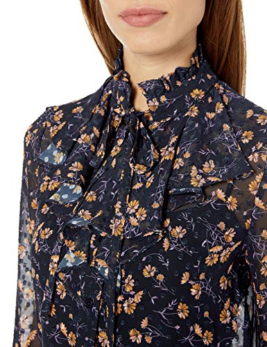Jill Jill Stuart Women's Neck Bow Blouse Elodie Print, Marine, 6