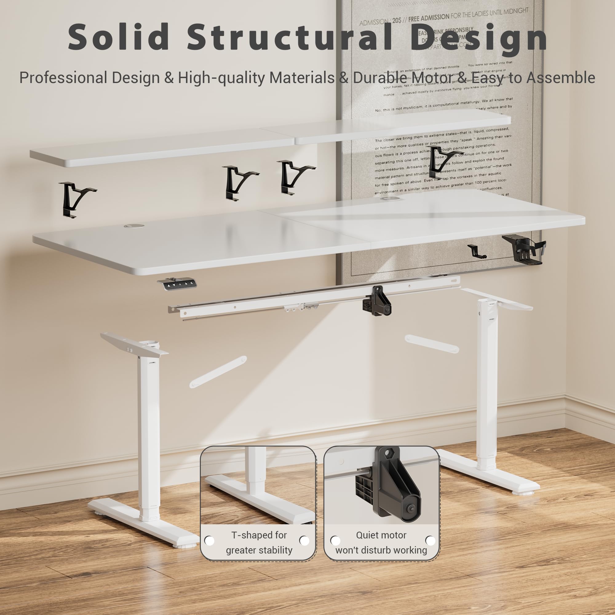 Kemon Electric Standing Desk with Monitor Stand, 55 x 24 Inch Height Adjustable Sit Stand up Desk, Home Office Computer Workstation with Cup Holder and Hook, Stand Table for Work, Carbon Black