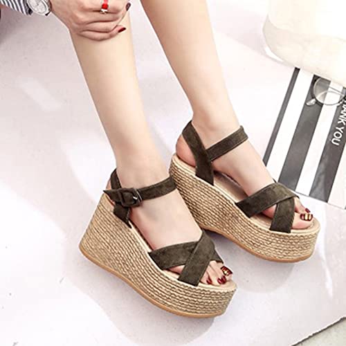 OVELING Sandals Bottom Thick Shoes Flatform Wedges Bohemian Toe Peep Women Solid Women's Wedges Sandal Heels Platform
