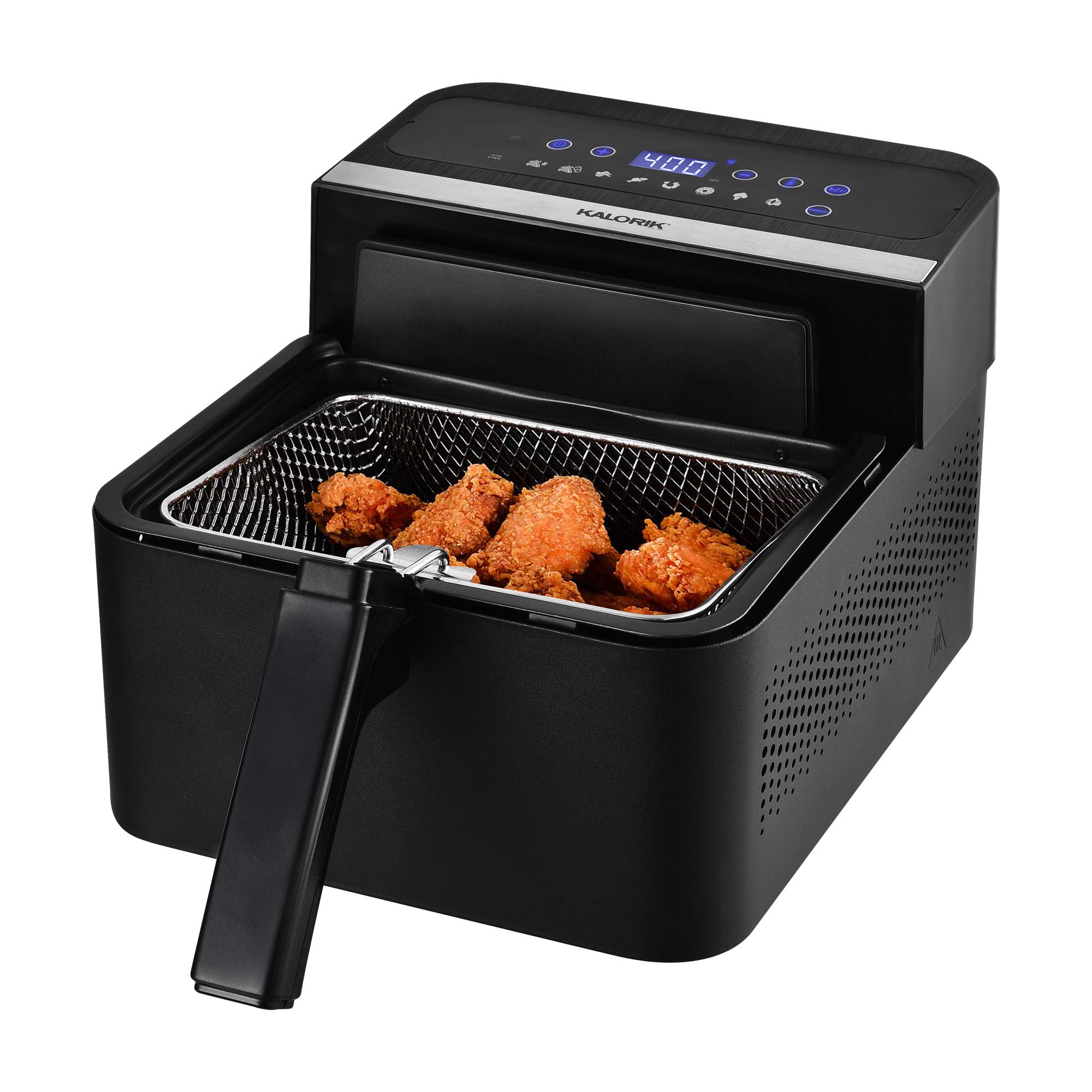 Kalorik FT 45418 BK 2-in-1 Digital Air and Deep Fryer, Black, LED Display Features Easy-to-use Digital Controls with 8 Cooking Presets, 3-Quart Basket Yields 3 to 4 Servings, Detachable Power Cord
