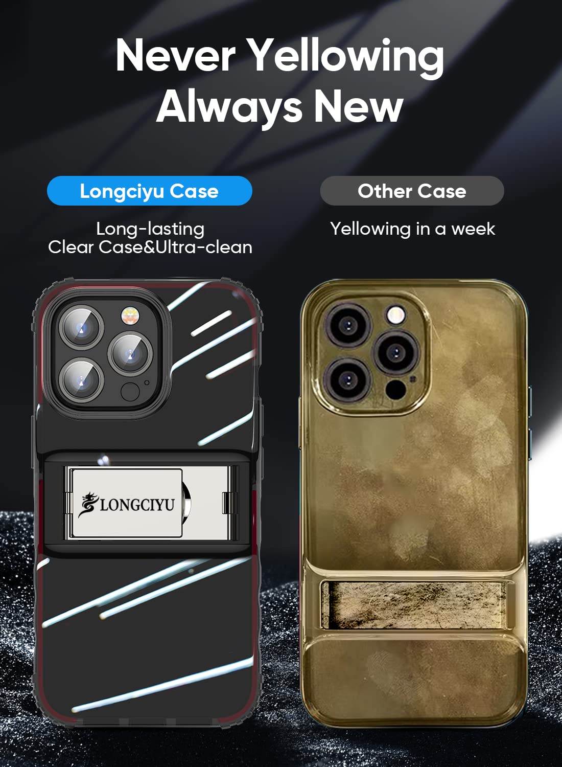 LONGCIYU Kickstand Case Compatible with iPhone 13 Pro Max Case 6.7",[6+ Stand Model] [Exceed Military Grade Drop Protection],Premium Adjustable Stainless Kickstand(Clear Black&red)