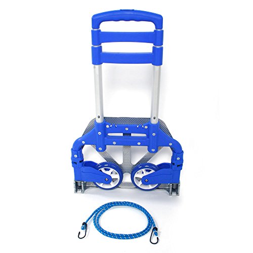 Portable Aluminium Hand Truck Collapsible Heavy Luggage Trolley Cart Folding Dolly Push Truck for Material Handling Transporting 165lbs Capacity (Blue)