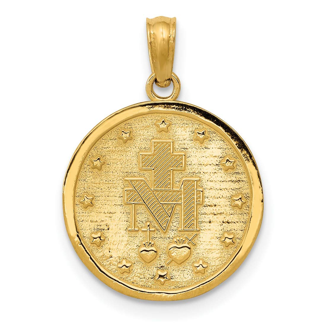 Jewelry Stores Network Miraculous Medal Our Lady of Graces Solid Round Pendant in Real 14k Yellow Gold 14mm
