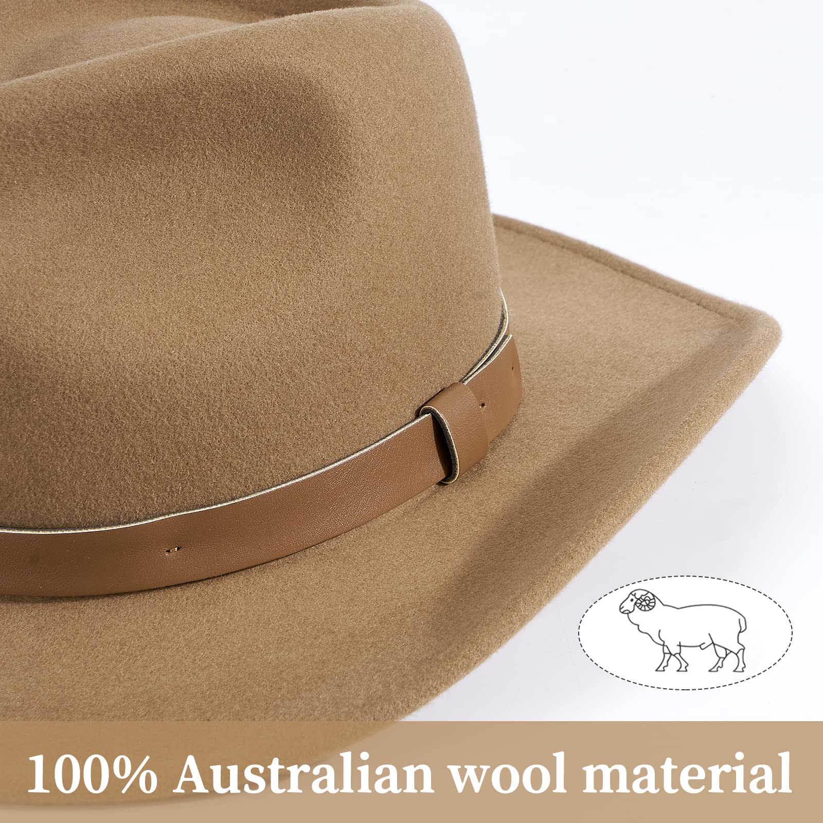 MIX BROWN Western Outback Hat 100% Australian Wool Crushable Mens Cowboy Hat Wide Brim Pinch Front Hat Classic Style