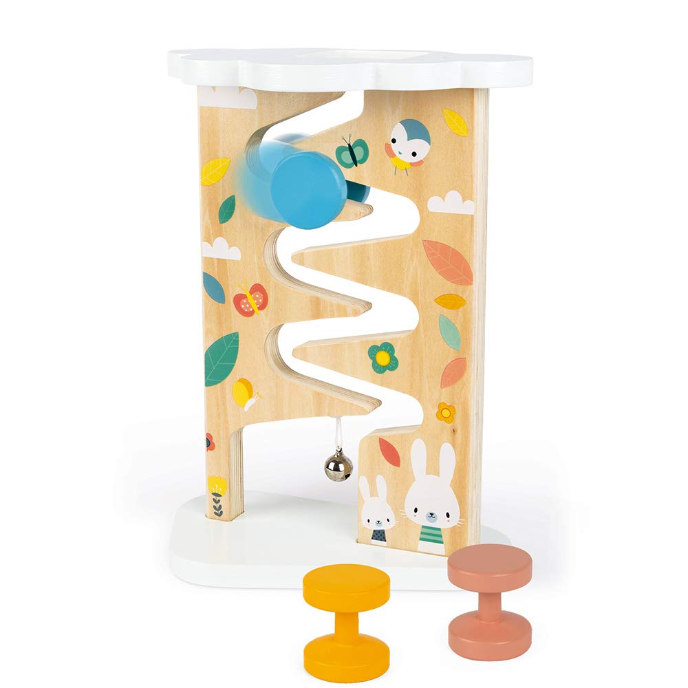 Janod Pure 4 pc Wooden Pastel Bee & Bear Ball Track - Ages 12+ Months - J05153
