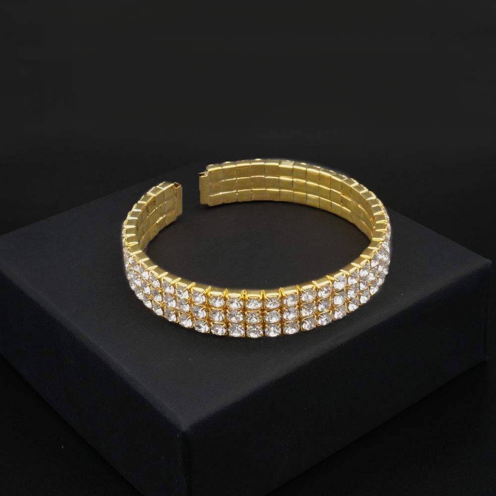 JSEA S9-Womens Rhinestones Wide Cuff Bracelet Bangles Silver and Gold Tone Wedding Party Jewelry