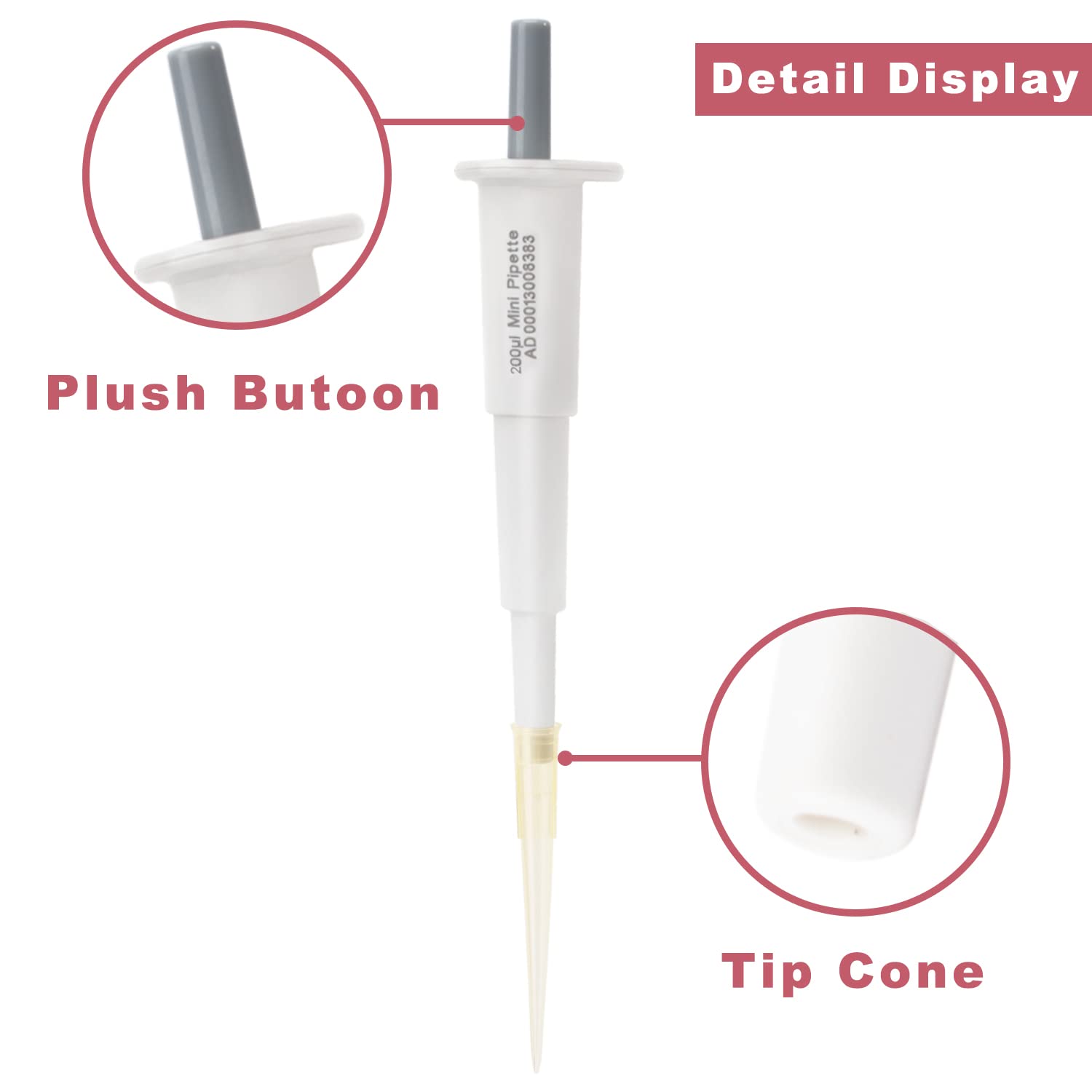 ONiLAB Mini Fixed Volume Pipette Manual Single Channel Pipettor, Laboratory Micro Pipette ,Micropipette Volume 200μl Gray