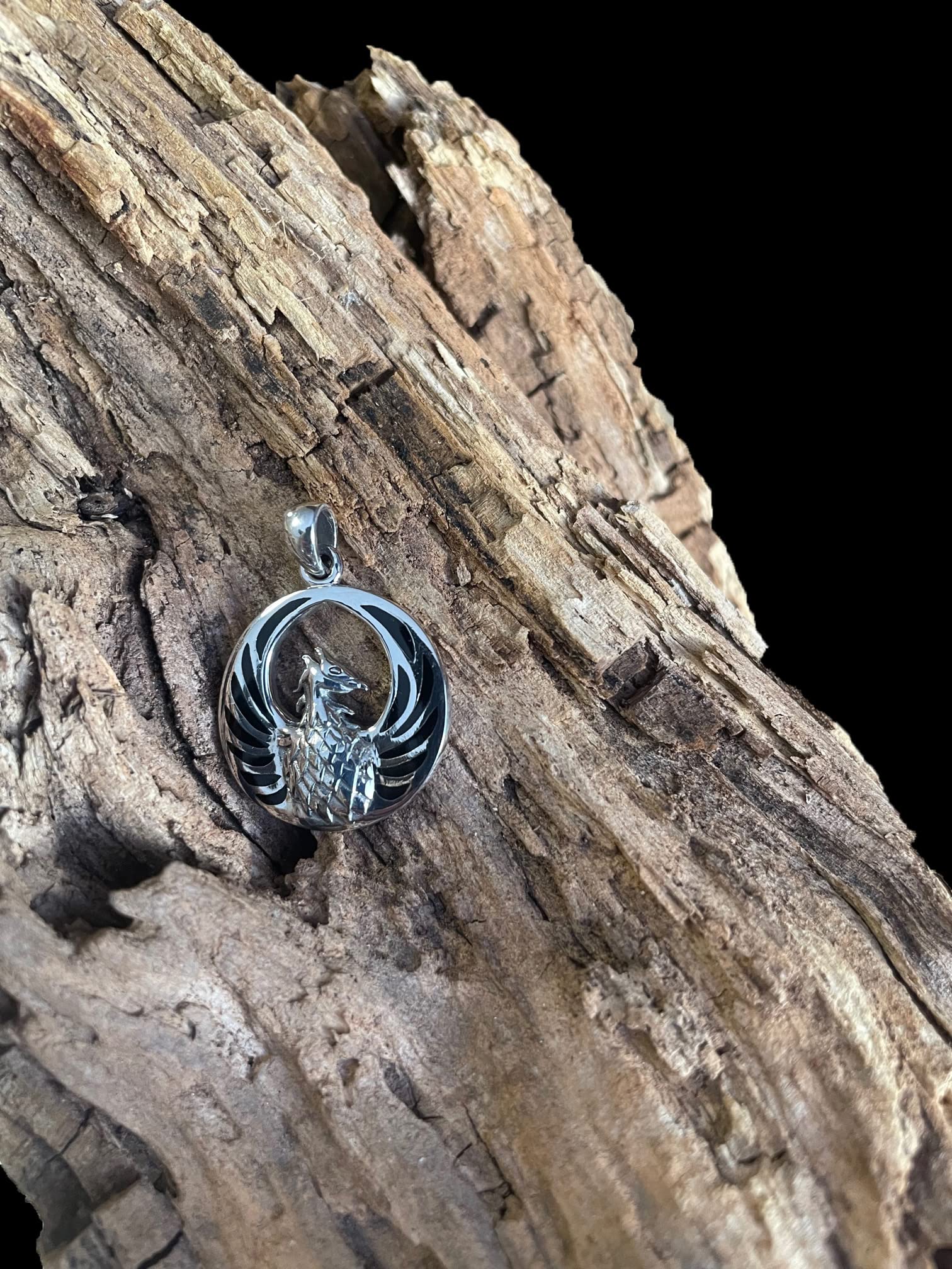 Jewelry Trends Sterling Silver Phoenix Fire Bird Pendant Created Black Onyx
