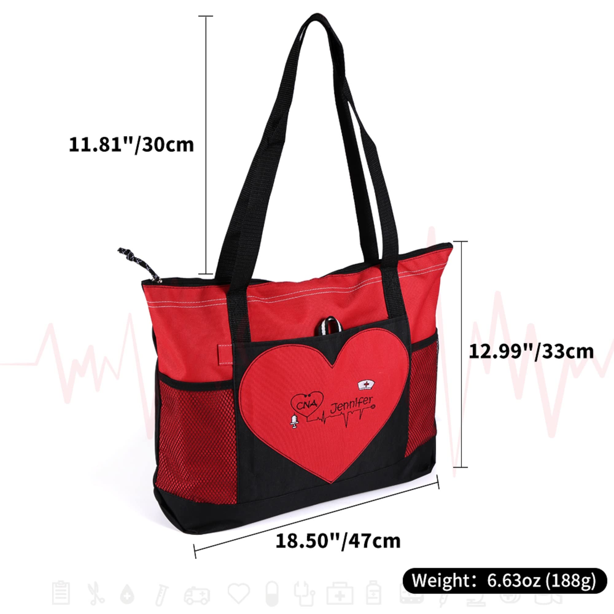 KRFITYA Personalized Nurse Tote Bag, CNA, RN, LPN Custom Heart Stethoscope Initials Gift Embroidered Medical Tote Bag