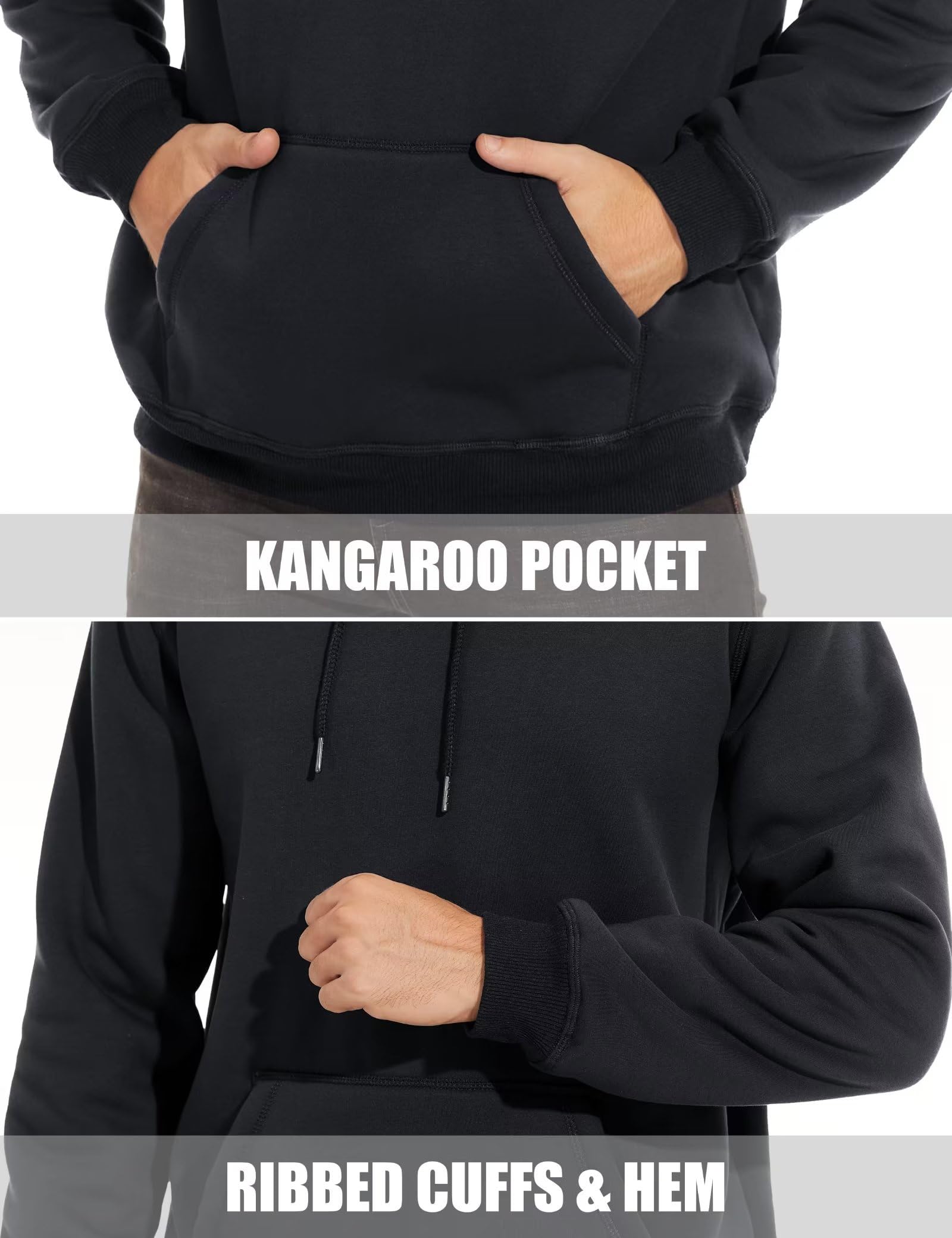 MAGCOMSEN Pullover Hoodie Men Heavyweight Hoodies for Men Pullover Sweatshirt for Men Sherpa Sweatshirts Athletic Hoodies Fleece Sweatshirts for Men Black