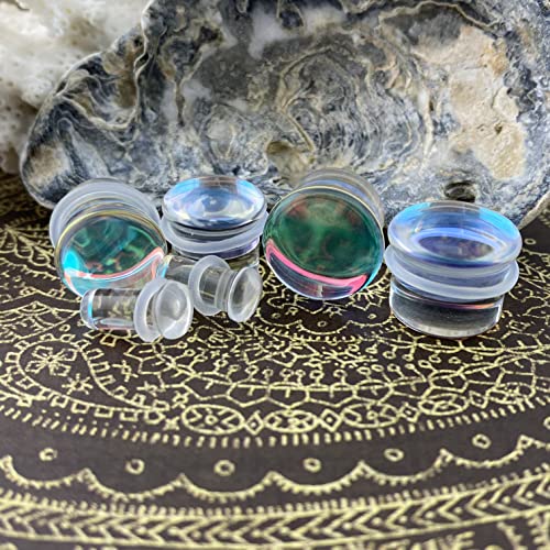 Pair of Aurora Borealis Single Flare Glass Plugs (PG-574) (6g (4mm))