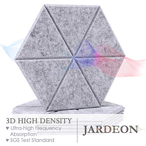 Jardeon Hexagon 3D Textured Acoustic Panels Silver Grey Sound Proof Padding Decorative Wall Tiles, Line Carving Exclusive Design, 14'' X 13'' X 0.4'', 6 Pack